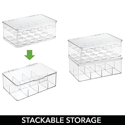 mDesign Plastic Stackable Divided Storage Organizer with Lid for Tea Bags and Coffee Pods in Kitchen Cabinet, Countertop, Ligne Collection, Includes 1 Tea Organizer and 1 Coffee Pod Organizer, Clear