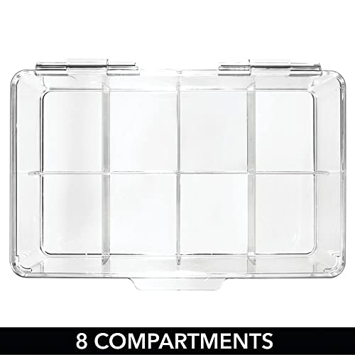 mDesign Plastic Stackable Divided Storage Organizer with Lid for Tea Bags and Coffee Pods in Kitchen Cabinet, Countertop, Ligne Collection, Includes 1 Tea Organizer and 1 Coffee Pod Organizer, Clear