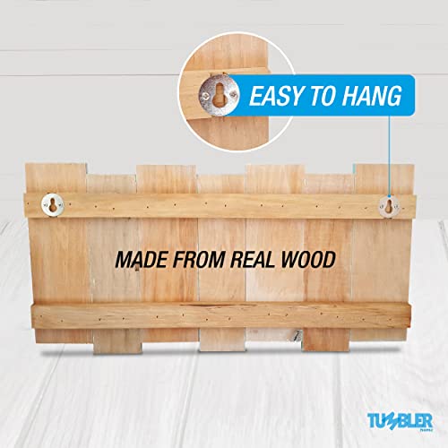 Tumbler Home Beachy Wood Wall Rack-4 Double Metal Hooks-Distressed Beach Decor Finish 16 inch x 8 inch