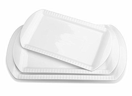 LIFVER Large Serving Platter Set, 16"/14"/12" 3-Piece White Porcelain Platters for Food, Serving Dishes Oven Safe Dinner Plates, Serving Trays Perfect for Entertaining and Appetizers