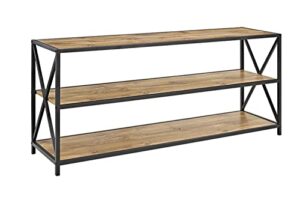 walker edison 2 shelf industrial wood metal bookcase tall bookshelf storage home office, 60 inch, barnwood