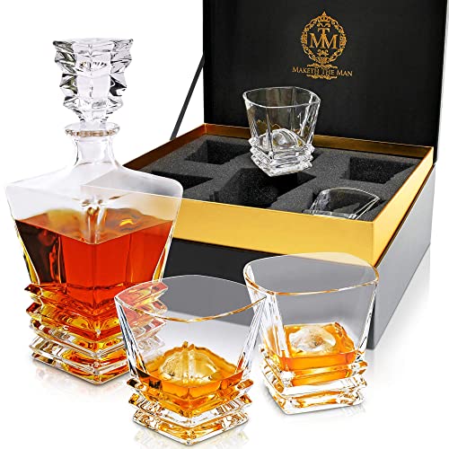 27oz Whiskey Decanter Set & Glass Set – Premium Crystal Liquor Decanter for Scotch, Bourbon, Whisky, Cognac, Tequila – Luxurious Glass Decanter Sets for Men & Women