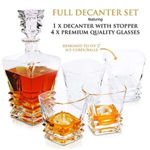 27oz Whiskey Decanter Set & Glass Set – Premium Crystal Liquor Decanter for Scotch, Bourbon, Whisky, Cognac, Tequila – Luxurious Glass Decanter Sets for Men & Women