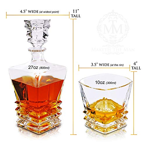 27oz Whiskey Decanter Set & Glass Set – Premium Crystal Liquor Decanter for Scotch, Bourbon, Whisky, Cognac, Tequila – Luxurious Glass Decanter Sets for Men & Women