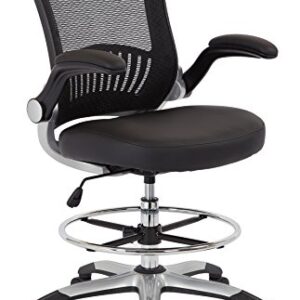 Office Star DC Series Mesh Back Drafting Chair with Adjustable Footring and Padded Flip Arms, Black Faux Leather Seat