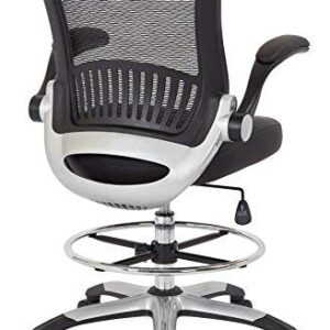 Office Star DC Series Mesh Back Drafting Chair with Adjustable Footring and Padded Flip Arms, Black Faux Leather Seat