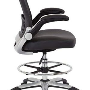 Office Star DC Series Mesh Back Drafting Chair with Adjustable Footring and Padded Flip Arms, Black Faux Leather Seat