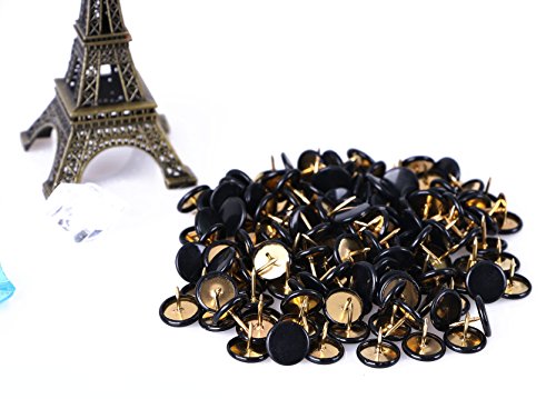 PTC Office 120PCS Steel Thumbtacks Drawing Pins Plastic Round Head Thumb Tacks 10mm/0.39 Inch Dia (Black)