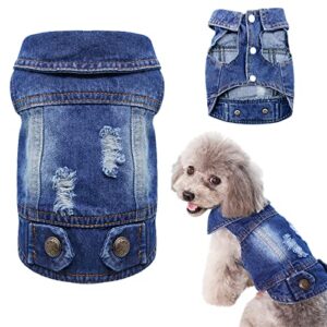 sild pet clothes dog jeans jacket cool blue denim coat small medium dogs lapel vests classic hoodies puppy blue vintage washed clothes