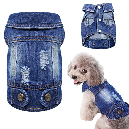 SILD Pet Clothes Dog Jeans Jacket Cool Blue Denim Coat Small Medium Dogs Lapel Vests Classic Hoodies Puppy Blue Vintage Washed Clothes