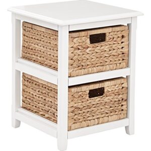 OSP Home Furnishings Seabrook 2-Tier Storage Unit with Natural Baskets, White Finish