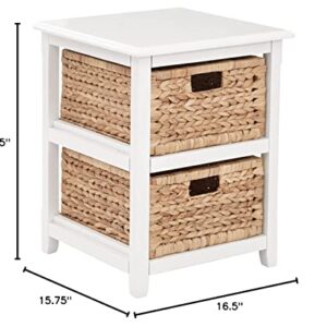 OSP Home Furnishings Seabrook 2-Tier Storage Unit with Natural Baskets, White Finish