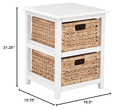 OSP Home Furnishings Seabrook 2-Tier Storage Unit with Natural Baskets, White Finish