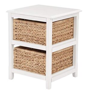 OSP Home Furnishings Seabrook 2-Tier Storage Unit with Natural Baskets, White Finish