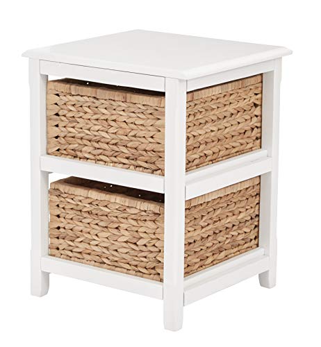 OSP Home Furnishings Seabrook 2-Tier Storage Unit with Natural Baskets, White Finish