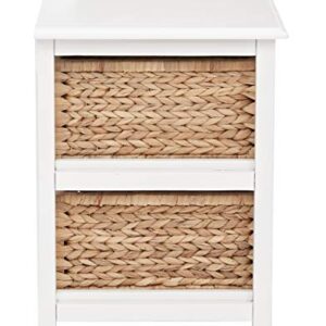 OSP Home Furnishings Seabrook 2-Tier Storage Unit with Natural Baskets, White Finish