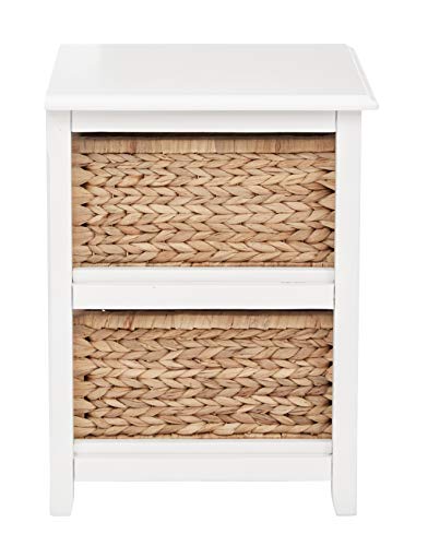 OSP Home Furnishings Seabrook 2-Tier Storage Unit with Natural Baskets, White Finish