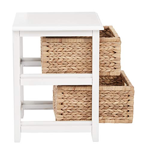 OSP Home Furnishings Seabrook 2-Tier Storage Unit with Natural Baskets, White Finish