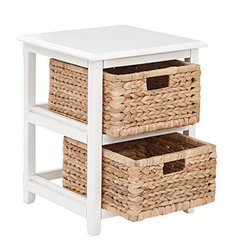 OSP Home Furnishings Seabrook 2-Tier Storage Unit with Natural Baskets, White Finish