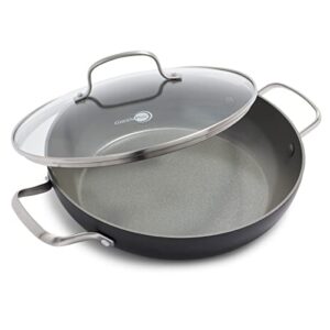 greenpan chatham hard anodized healthy ceramic nonstick, 11" everyday frying pan skillet with 2 handles and lid, pfas-free, dishwasher safe, oven safe, gray