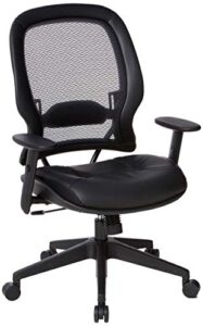 space seating airgrid back and padded bonded leather seat, 2-to-1 synchro tilt control, adjustable arms, nylong base adjustable high back managers chair, black