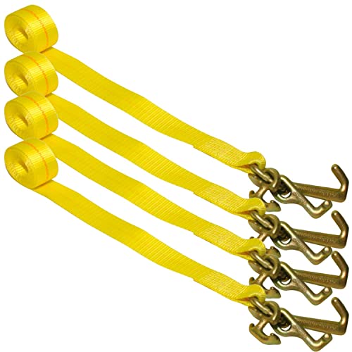 VULCAN Car Tie Down Replacement Strap with RTJ Hooks - 96 Inch - 4 Pack - 3,300 Pound Safe Working Load