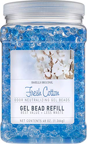 SMELLS BEGONE Odor Eliminator Gel Bead Refill - Eliminates Odors from Bathrooms, Cars, Boats, RVs & Pet Areas - Made with Essential Oils - Fresh Cotton Scent - 48 Ounce