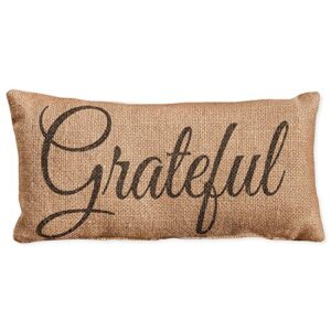 small grateful calligraphy print 6 x 12 burlap decorative throw pillow (one pack)