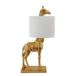 creative co-op resin giraffe table lamp with linen shade, distressed gold