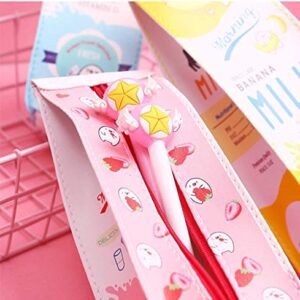 NYKKOLA Kawaii Set of 3 Milk Carton Pencil Cases Cosmetic Bag + 3 Carrot Gel Ink Pens