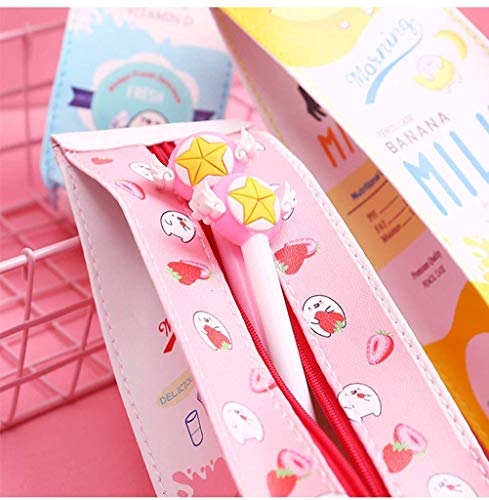 NYKKOLA Kawaii Set of 3 Milk Carton Pencil Cases Cosmetic Bag + 3 Carrot Gel Ink Pens