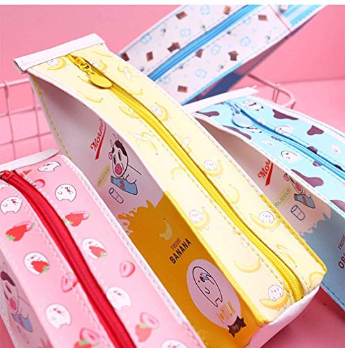 NYKKOLA Kawaii Set of 3 Milk Carton Pencil Cases Cosmetic Bag + 3 Carrot Gel Ink Pens