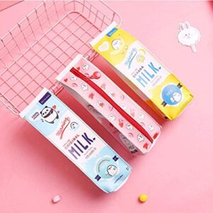 NYKKOLA Kawaii Set of 3 Milk Carton Pencil Cases Cosmetic Bag + 3 Carrot Gel Ink Pens