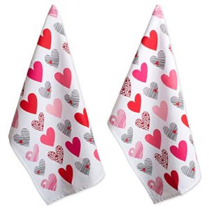 dii valentine's day collection kitchen, dishtowel set, 18x28", hearts collage, 2 piece