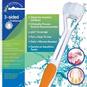 ba1 health - 3-sided specialty toothbrush (complete coverage) - autism, asd, special needs, sensory, perio brush for all kids/adults - best for sensitive gums and teeth! choose from 4 colors