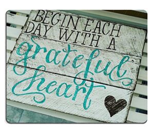 wknoon gaming mouse pad custom, begin each day with a grateful heart quotes rustic turquoise wood design, inspirational bible verse scripture quote mouse pads