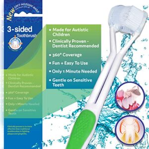 ba1 sensory - 3 sided autism toothbrush for special needs kids (soft/gentle) - clinically proven, fun, easy - only 1 minute