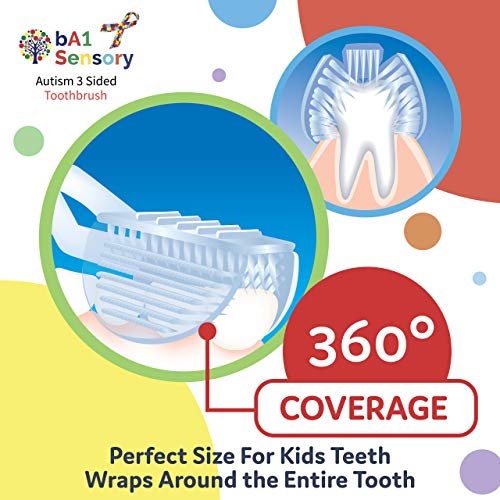 bA1 Sensory - 3 Sided Autism Toothbrush for Special Needs Kids (Soft/Gentle) - Clinically Proven, Fun, Easy - Only 1 Minute