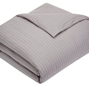 Amazon Brand – Pinzon 160-Gram Pinstripe Flannel Cotton Duvet Cover, Twin, Grey Pinstripe