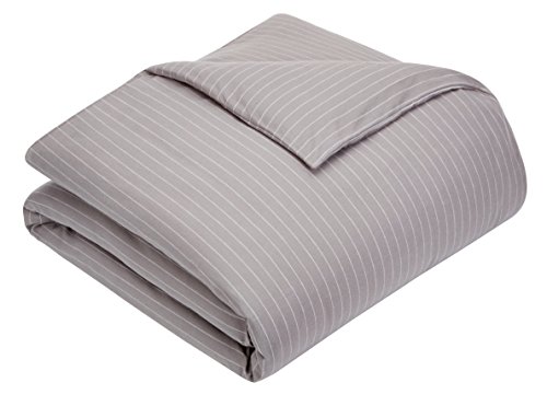 Amazon Brand – Pinzon 160-Gram Pinstripe Flannel Cotton Duvet Cover, Twin, Grey Pinstripe