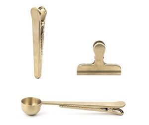 kikkerland kitchen clip set (set of 3), brass