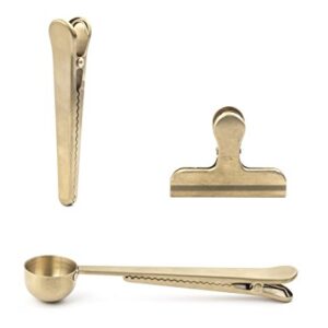 Kikkerland Kitchen Clip Set (Set of 3), Brass