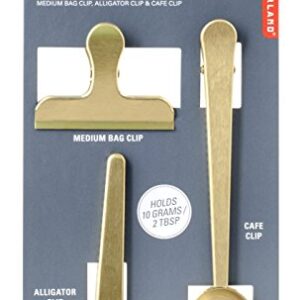 Kikkerland Kitchen Clip Set (Set of 3), Brass