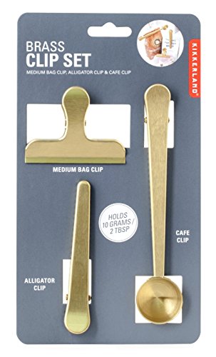 Kikkerland Kitchen Clip Set (Set of 3), Brass