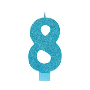 amscan #8 large glitter birthday candle | caribbean blue | party supply | 1 piece