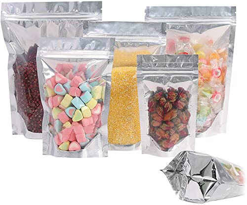 SumDirect Reusable Aluminium Foil Zip Lock Stand Up Food Pouches Bags with Notch for Food Storage 3.5x5.9 Inches, 2.8oz, Pack of 50