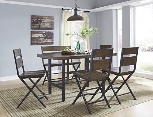 Signature Design by Ashley Kavara Modern Industrial Counter Height Dining Room Table, Medium Brown