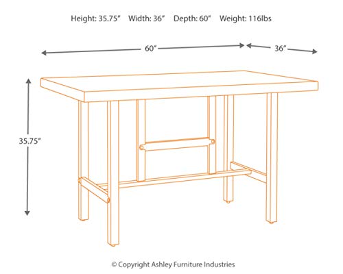 Signature Design by Ashley Kavara Modern Industrial Counter Height Dining Room Table, Medium Brown