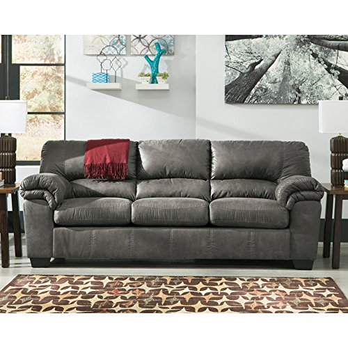 Signature Design by Ashley Bladen Faux Leather Upholstered Sofa, Gray