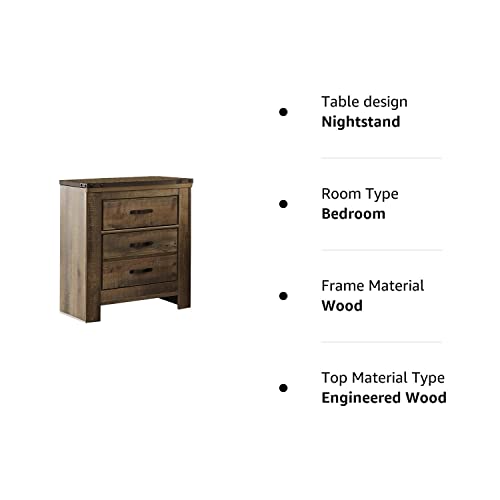 Signature Design by Ashley Trinell Rustic 2 Drawer Nightstand with USB Charging Stations, Warm Brown